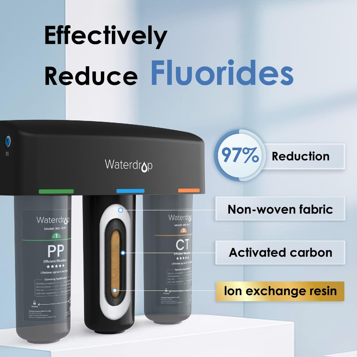 Vanddråbe 3-trins Under Counter Direct Connect filtreringssystem